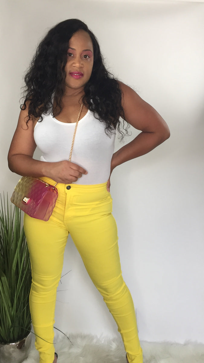 Delicious jeans- high waist pants (yellow) – A Dose of Style